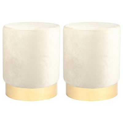 Harbour Housewares 2x Round Velvet Foot Stools - Cream - Modern ...