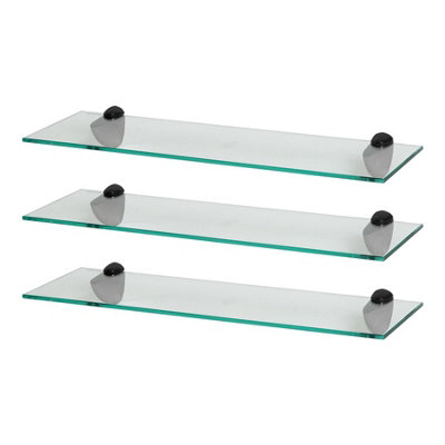 Harbour Housewares 3x Floating Glass Bathroom Shelves with Black ...