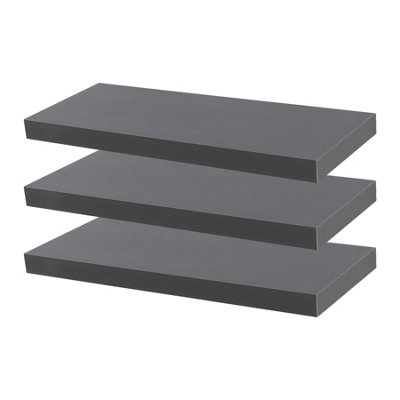 Harbour Housewares 3x Grey Modern Floating Wall Shelves - 60cm