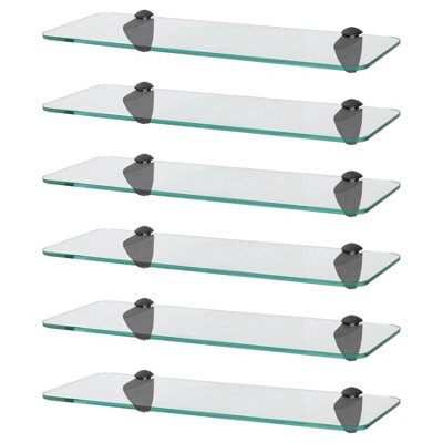 Harbour Housewares 6x Rounded Floating Glass Bathroom Shelves with ...