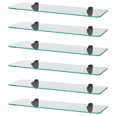 Harbour Housewares 6x Rounded Floating Glass Bathroom Shelves with ...