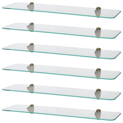 Harbour Housewares 6x Rounded Floating Glass Bathroom Shelves with Gold ...