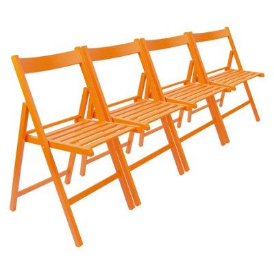 HARBOUR HOUSEWARES BEECH WOOD FOLDING CHAIRS - ORANGE - PACK OF 4