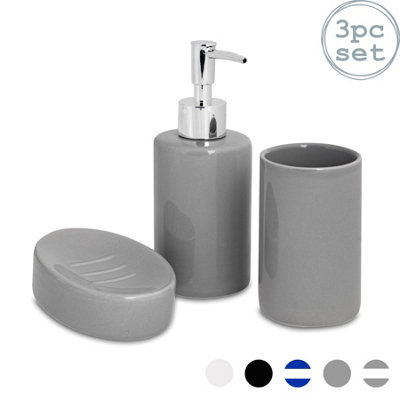 Harbour Housewares - Ceramic Bathroom Accessories Set - Grey - 3pc ...
