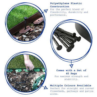 Harbour Housewares Flexible Plastic Lawn & Path Edging with 40 Pegs ...
