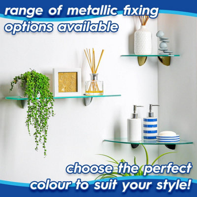 Harbour Housewares Floating Glass Bathroom Wall Shelves - Clear/Black ...