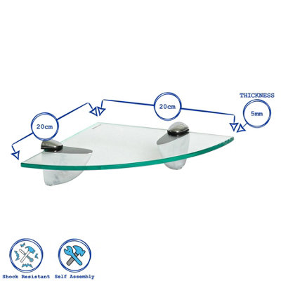 Harbour Housewares Floating Glass Corner Shelves - 20cm - Pack of 6