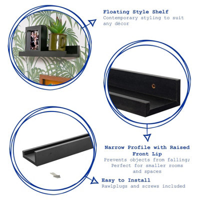 Harbour Housewares Floating Picture Ledge Wall Shelf - Black - Photo ...