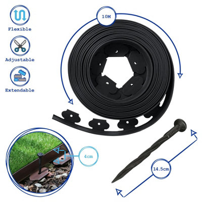 Harbour Housewares Garden Edging Kit 20m x 4cm Black Plastic Border ...