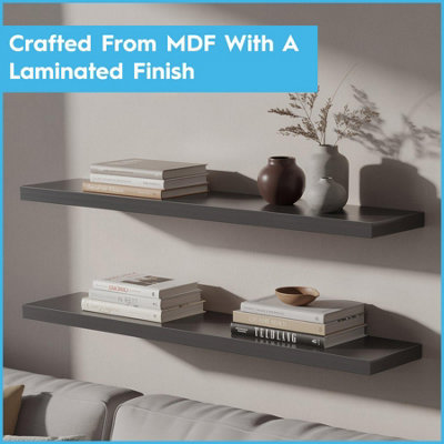Harbour Housewares Grey Modern Floating Wall Shelf - 60cm