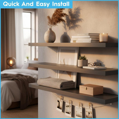 Harbour Housewares Grey Modern Floating Wall Shelf - 60cm
