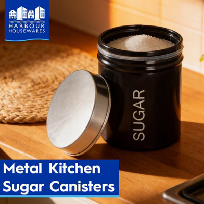 Harbour Housewares Metal Sugar Storage Canister - Grey - 1x Round Retro ...