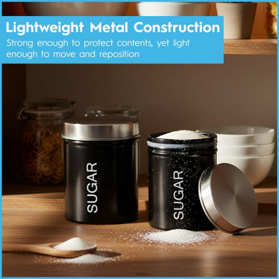 Harbour Housewares Metal Sugar Storage Canister - Grey - 1x Round Retro ...