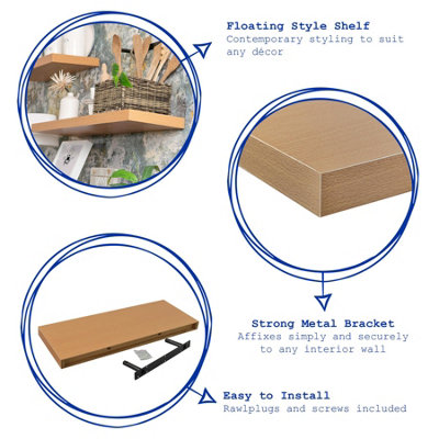 Harbour Housewares Modern Floating Wall Shelves - 100cm - Brown - Pack of 3