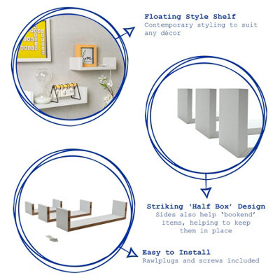 Harbour Housewares Modern U Shaped Floating Wall Shelves - 42cm - White ...