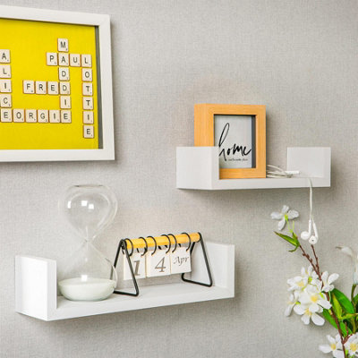 Harbour Housewares Modern U Shaped Floating Wall Shelves - 42cm - White ...