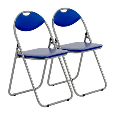 Harbour Housewares Padded Folding Chairs - Blue/Silver - Pack of 2