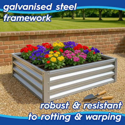 HARBOUR HOUSEWARES RAISED GARDEN BED - SILVER RECTANGULAR BOTTOMLESS ...