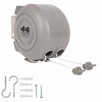 Harbour Housewares Retractable Dual Cord Washing Line - 2 x 15M - Grey