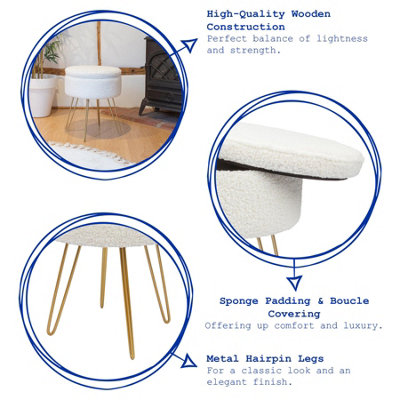 Harbour Housewares Round Boucle Storage Footstools - H46 x D37cm ...