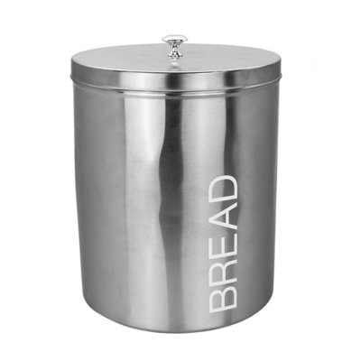Harbour Housewares - Round Metal Kitchen Bread Bin - Silver | DIY at B&Q