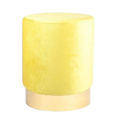 Harbour Housewares Round Velvet Footstool - H36 x D29cm - Yellow