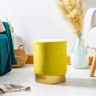 Harbour Housewares Round Velvet Footstool - H36 x D29cm - Yellow