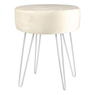 Shop Harbour Housewares Round Velvet Footstool - H40 x D35cm - Cream/Silver