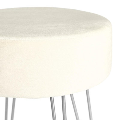 Shop Harbour Housewares Round Velvet Footstool - H40 x D35cm - Cream/Silver