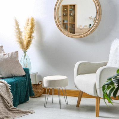 Shop Harbour Housewares Round Velvet Footstool - H40 x D35cm - Cream/Silver