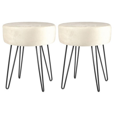 Harbour Housewares Round Velvet Footstools - H40 x D35cm - Cream/Black ...