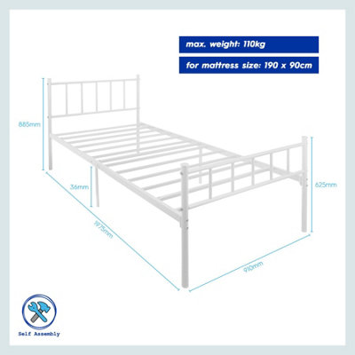 Harbour Housewares Single Metal Bed Frame - 3ft - White