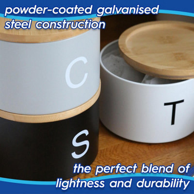 Harbour Housewares Stacking Tea Coffee Sugar Canister Set with Bamboo ...