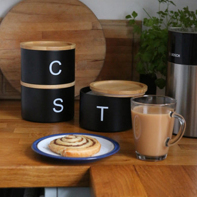 Harbour Housewares Stacking Tea Coffee Sugar Canister Set with Bamboo ...