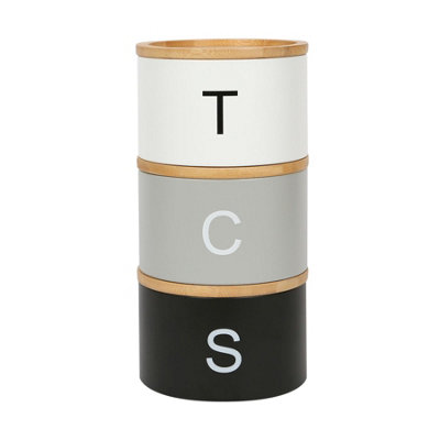 Harbour Housewares Stacking Tea Coffee Sugar Canister Set with Bamboo ...