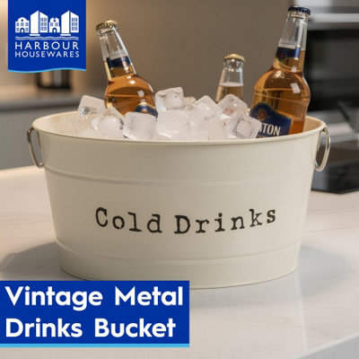 Harbour Housewares Vintage Metal Large Drinks Bucket - Cream