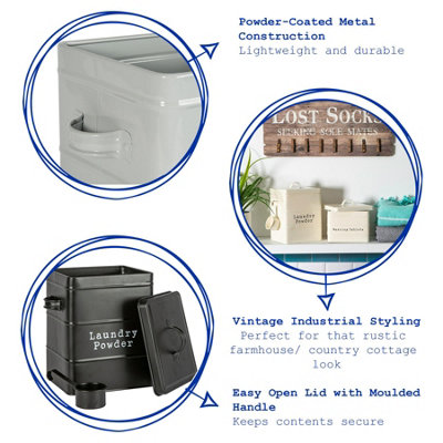 Harbour Housewares Vintage Metal Laundry Powder Canister - Grey