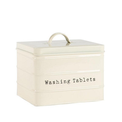 Harbour Housewares Vintage Metal Washing Tablets Canister - Cream