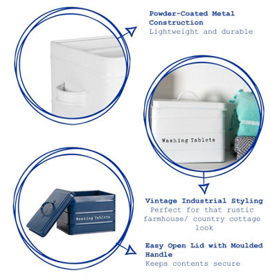 Harbour Housewares Vintage Metal Washing Tablets Canister - White