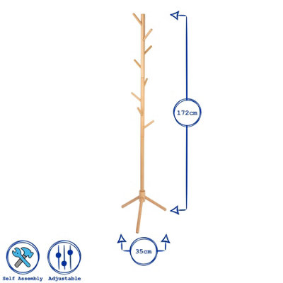 Harbour Housewares Wooden Coat Stand Beech Light Wood Durable Easy Assembly Tool Free Setup ...