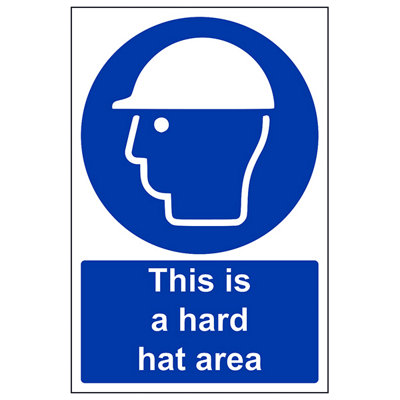 Hard Hat Area PPE Safety Workplace Sign - Rigid Plastic 200x300mm (x3)