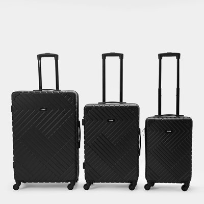 Hard Suitcase Luggage Set Shell Travel ABS 4 Wheels, Black - 3 Piece Set
