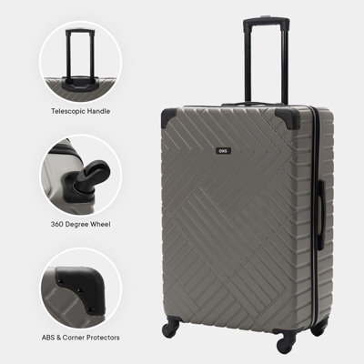 Hard Suitcase Luggage Set Shell Travel ABS 4 Wheels, Grey - Large