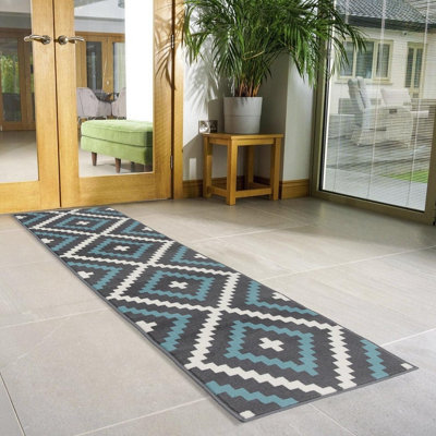 Hard Wearing Hessian Backed Stair Runner Kitchen Mat - Texas Blue ...