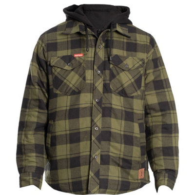 HARD YAKKA FERN COTTON FLANNEL QUILTED HOODED WORK SHACKET