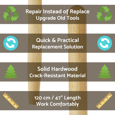Hardwood Rake Handle Replacement 120 cm / 47" Long Wooden Shaft for Hoe ...