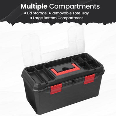Hardys 19" Large Plastic Tool Box Organiser - 12 Compartment Tool Chest ...