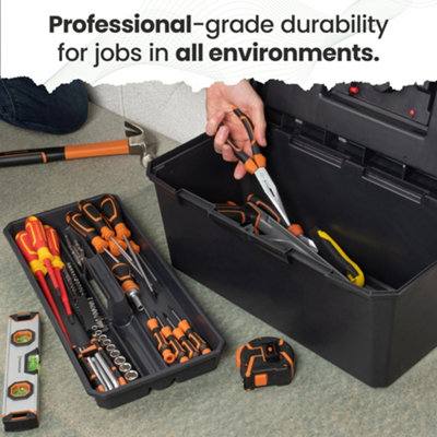 Hardys 19" Large Plastic Tool Box Organiser - 12 Compartment Tool Chest ...