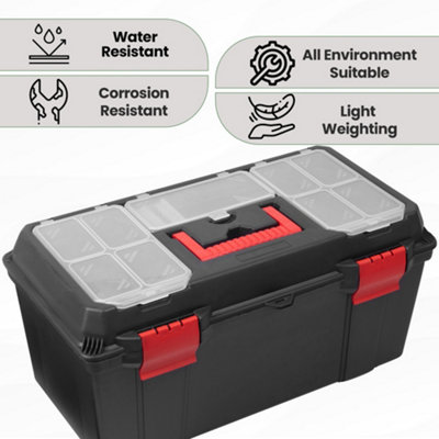 Hardys 22" Large Plastic Tool Box Organiser - 14 Compartment Tool Chest ...