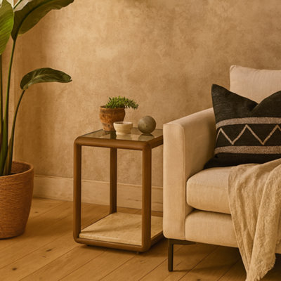 Harlow Brass and Cream Shagreen Glass Top Side Table